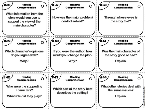 Reading Comprehension Task Cards | Teaching Resources