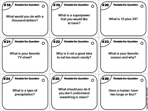 Restating the Question Task Cards | Teaching Resources