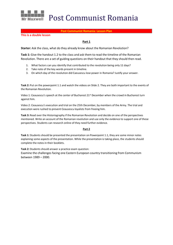 Romanian Revolution and Post Communist Romania (1989 - 2000) | Teaching ...