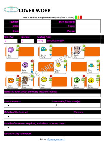 Cover work template | Teaching Resources