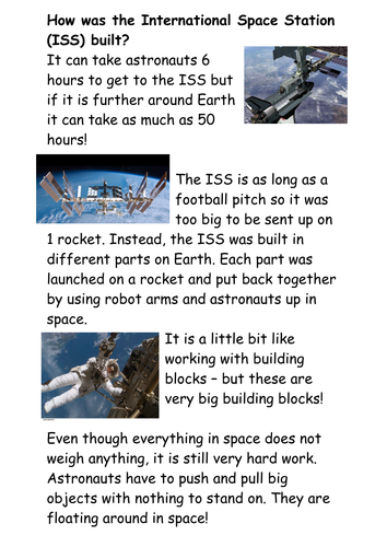 1 week English non-fiction planning on the International Space Station ...