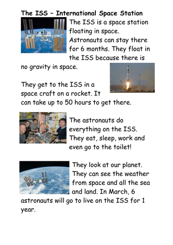 1 week English non-fiction planning on the International Space Station ...