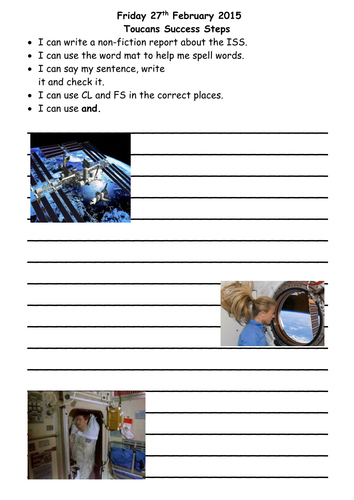 1 week English non-fiction planning on the International Space Station ...
