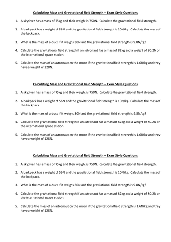 AQA GCSE P8 Forces in Balance L3 Gravity - Equation Number 1 | Teaching ...