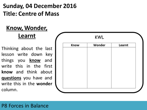 AQA GCSE P8 Forces in Balance L4 Centre of Mass | Teaching Resources