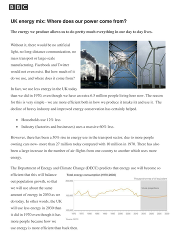 GCSE AQA: UK energy provision | Teaching Resources