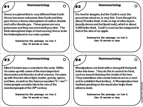 Summarizing Task Cards | Teaching Resources