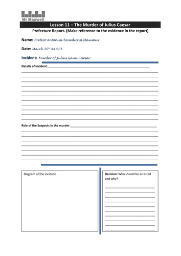 Lesson 12: Who Killed Caesar? Investigation. | Teaching Resources