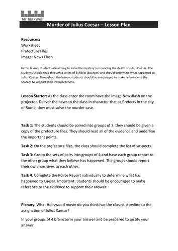 Lesson 12: Who Killed Caesar? Investigation. | Teaching Resources