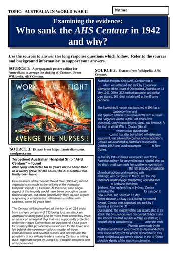 Who sank the AHS Centaur in 1943? | Teaching Resources