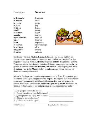 Las tapas Lectura Cultural ~ Spanish Reading | Teaching Resources
