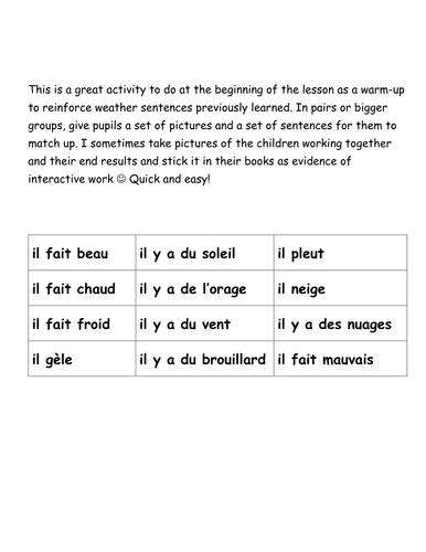 UPDATED - Quel temps fait-il? What is the weather like? A folder of ...