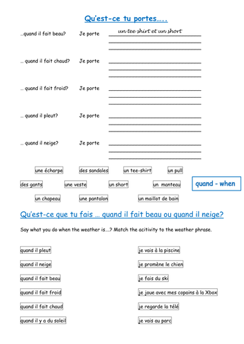 UPDATED - Quel temps fait-il? What is the weather like? A folder of ...