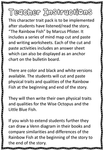 The Rainbow Fish Character Traits - No Prep | Teaching Resources