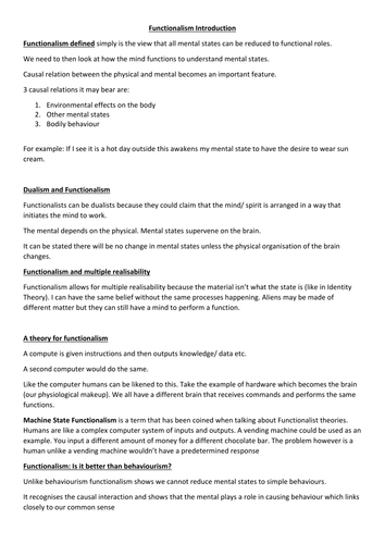 Functionalism Philosophy of Mind AQA 2715 Worksheets | Teaching Resources
