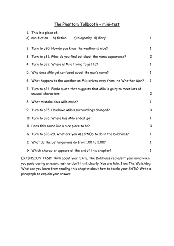 Year 6 reading preparation - The Phantom Tollbooth | Teaching Resources