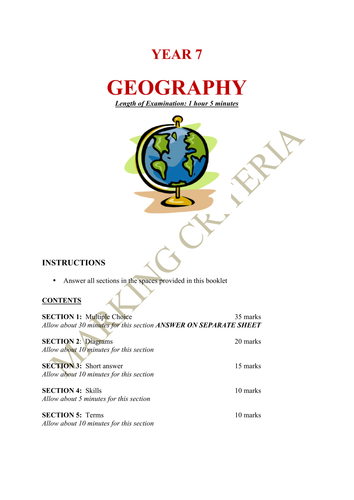 Geography Examination Year 7 with Marking Criteria | Teaching Resources