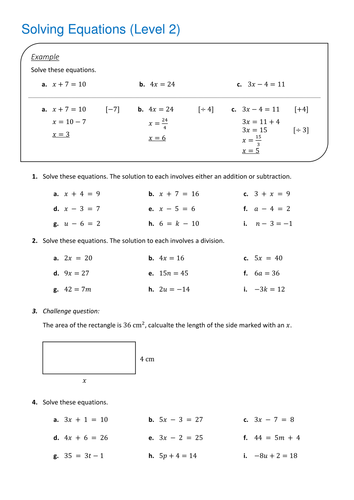 Solving Equations (Level 2) | Teaching Resources