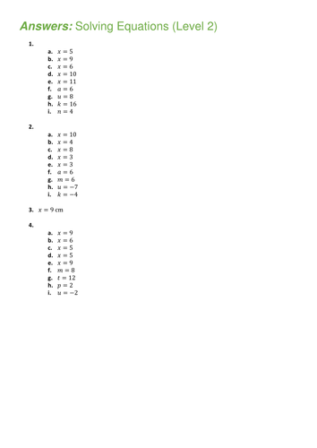 Solving Equations (Level 2) | Teaching Resources