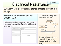 KS3 (Electricity Unit) - Resistance Lesson 2 | Teaching Resources