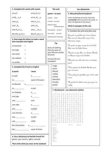 Home learning, Independent French revision/work-pack | Teaching Resources