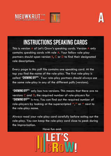 4 Improvisation Role-Play Cards for Learners of English (L2) - Theme ...