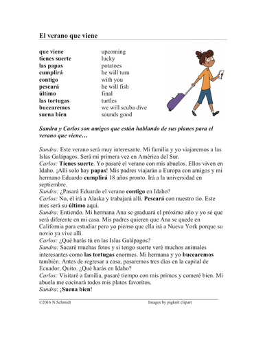 El verano que viene Lectura: Upcoming Summer Spanish Reading (future ...