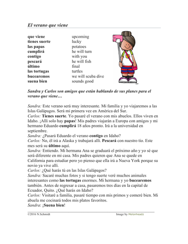El verano que viene Lectura: Upcoming Summer Spanish Reading (future ...