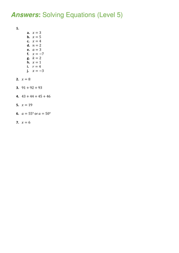 Solving Equations (Level 5) | Teaching Resources