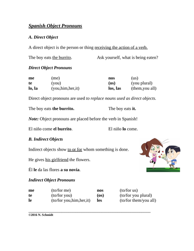 Spanish Direct and Indirect Object Pronouns Worksheet + Handout ...