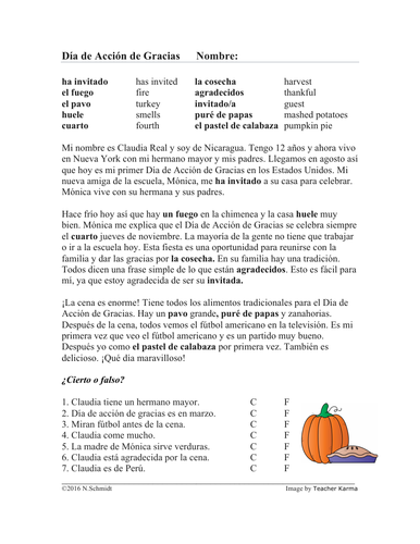 El día de Acción de Gracias Lectura ~ Thanksgiving Reading in Spanish ...