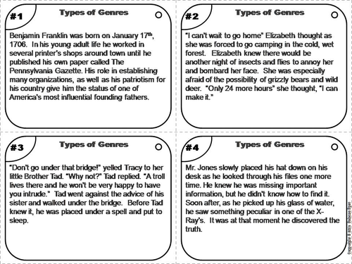 Types of Genres Task Cards | Teaching Resources