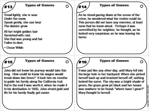 Types of Genres Task Cards | Teaching Resources