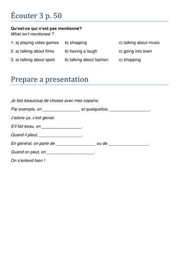 Ma bande de copains (2 lessons) - Studio 2 Vert Module 3 Unit 2 ... Ma bande de copains (2 lessons) - Studio 2 Vert Module 3 Unit 2 ...