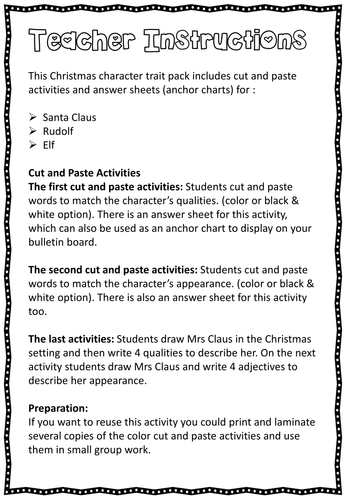 Character Traits Christmas Theme | Teaching Resources