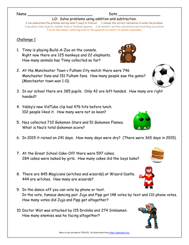 KS2 Y3 Addition & Subtraction 200 Differentiated Word Problems ...