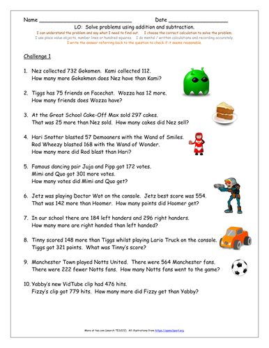 KS2 Y3 Addition & Subtraction 200 Differentiated Word Problems ...