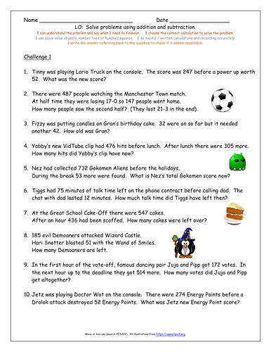 KS2 Y3 Addition & Subtraction 200 Differentiated Word Problems ...