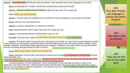 NEW GCSE AQA 9-1 AN INSPECTOR CALLS EXTRACT BUNDLE ALL SCAFFOLDED AO1/2 ...
