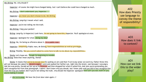 NEW GCSE AQA 9-1 AN INSPECTOR CALLS EXTRACT BUNDLE ALL SCAFFOLDED AO1/2 ...