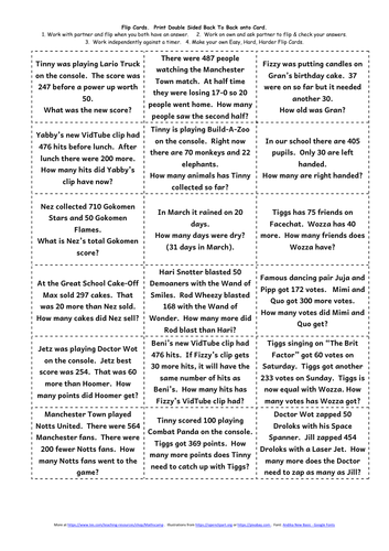 Y3 Word Problems - Mental Addition & Subtraction - 18 Flip Cards ... Y3 Word Problems - Mental Addition & Subtraction - 18 Flip Cards ...