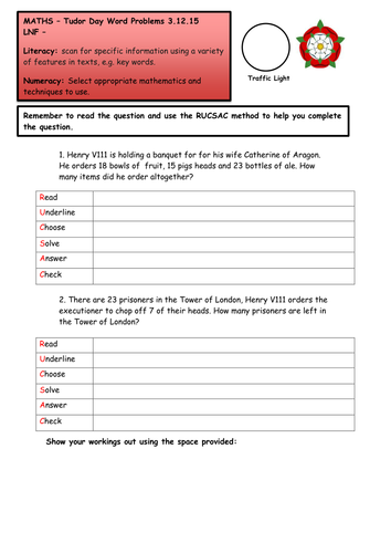 Problem Solving (RUCSAC) Tudor Style | Teaching Resources