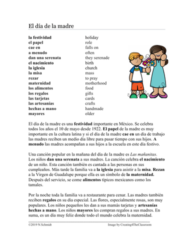 El día de la madre Lectura ~ Mother's Day Spanish Reading | Teaching ...