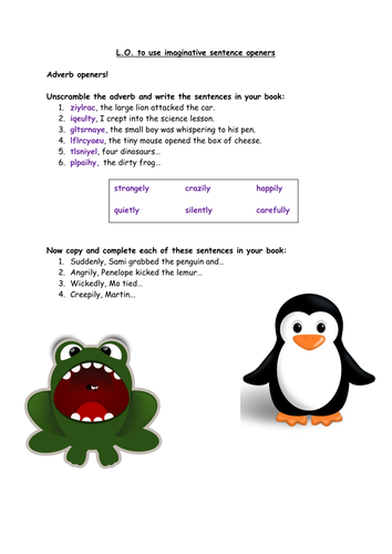 Imaginative adverb sentence openers (full lesson) | Teaching Resources