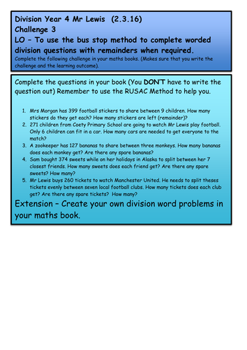 Year 4 Complete Division Lesson | Teaching Resources