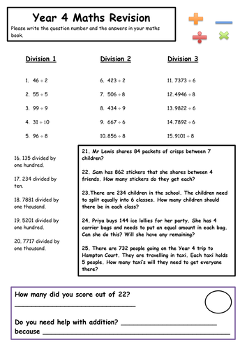 Year 4 Maths Revision Worksheets