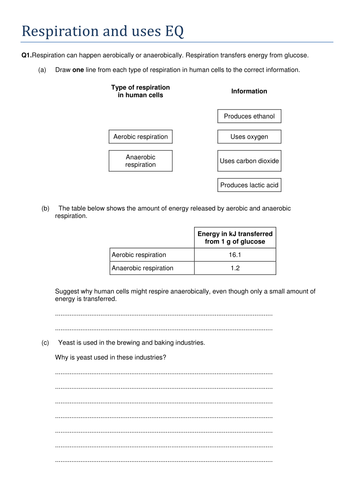 Respiration new AQA Trilogy 2016- GCSE | Teaching Resources