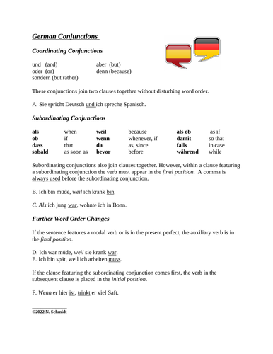 German Conjunctions ~ Handout and Worksheet ~ Konjunktionen | Teaching ...
