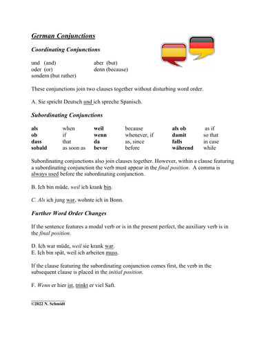 German Conjunctions ~ Handout and Worksheet ~ Konjunktionen | Teaching ...