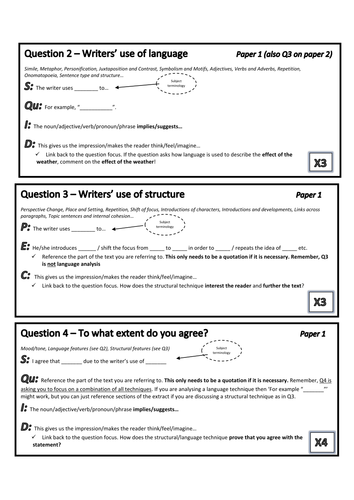 New (2015) AQA GCSE English Language SQuID/PEC Format | Teaching Resources
